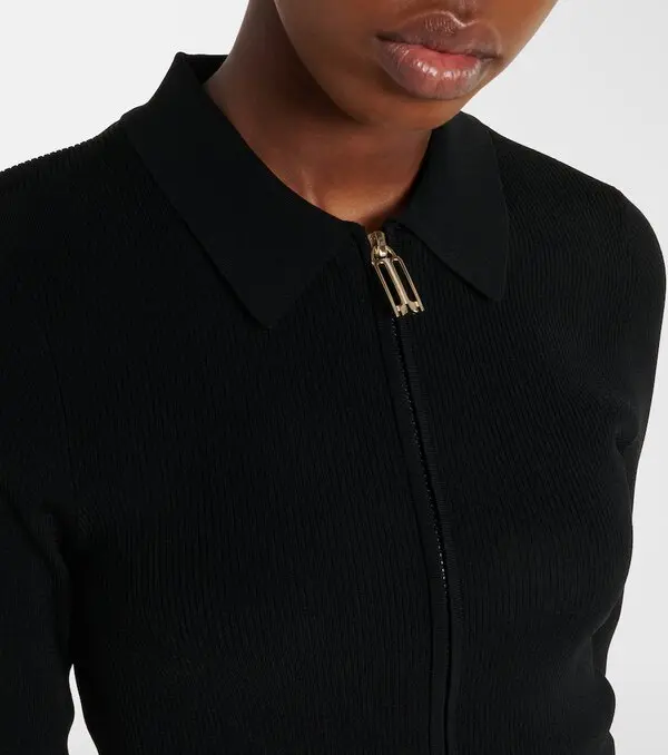 Victoria Beckham Mila Ribbed-knit Zip-up Top - Black