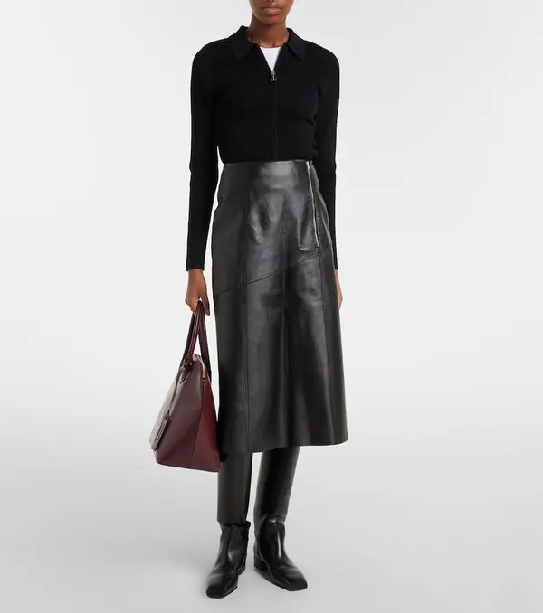 Victoria Beckham Mila Ribbed-knit Zip-up Top - Black