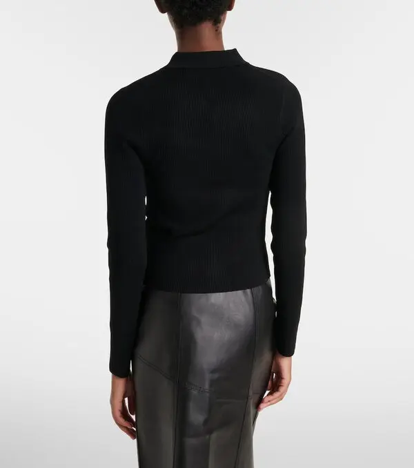 Victoria Beckham Mila Ribbed-knit Zip-up Top - Black