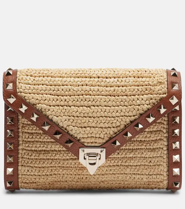 Valentino Garavani Rockstud Mini Raffia Shoulder Bag - Brown