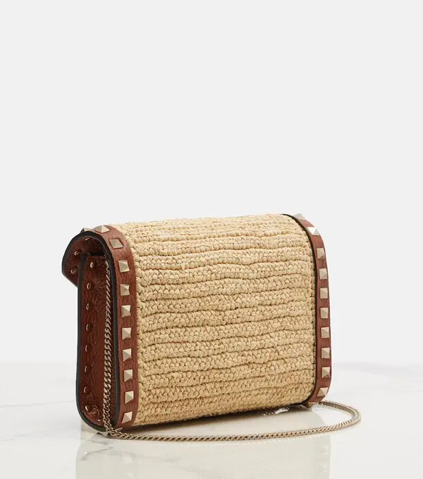 Valentino Garavani Rockstud Mini Raffia Shoulder Bag