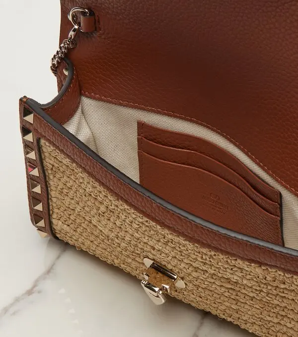 Valentino Garavani Rockstud Mini Raffia Shoulder Bag
