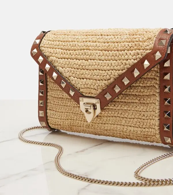 Valentino Garavani Rockstud Mini Raffia Shoulder Bag