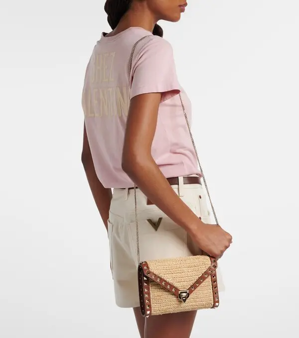 Valentino Garavani Rockstud Mini Raffia Shoulder Bag