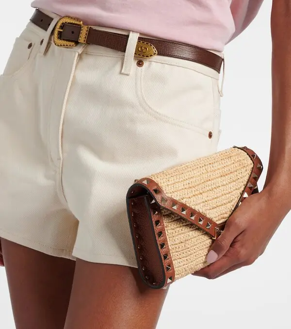 Valentino Garavani Rockstud Mini Raffia Shoulder Bag