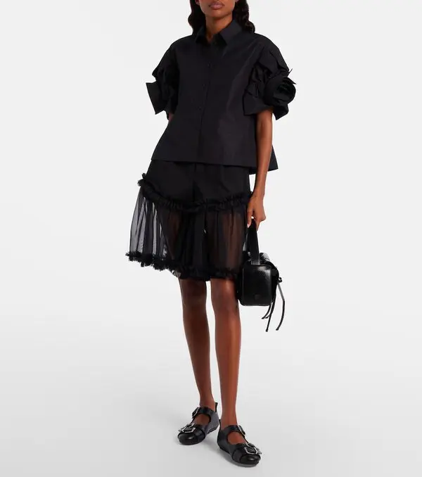 Noir Kei Ninomiya Ruffled Tulle And Wool Shorts