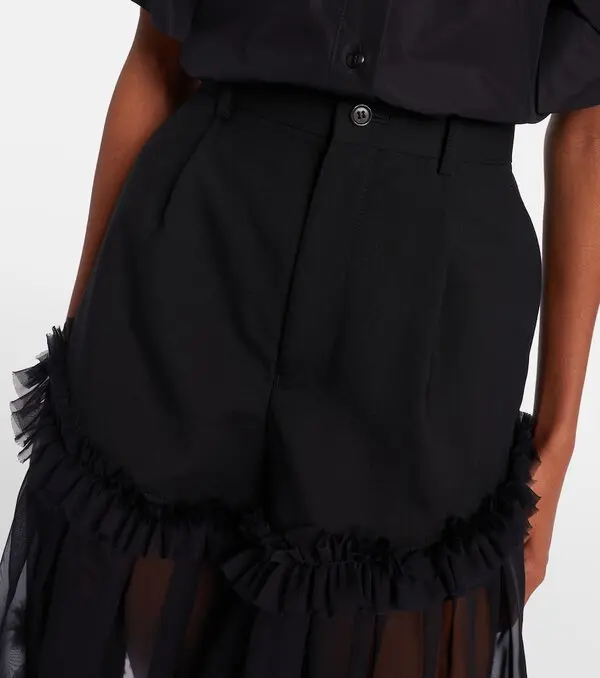 Noir Kei Ninomiya Ruffled Tulle And Wool Shorts