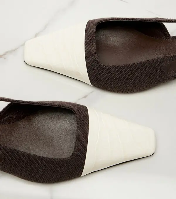 TOD'S Leather-trimmed Canvas Slingback Pumps - Brown