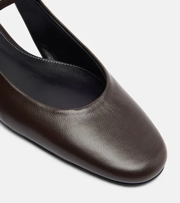 TOTEME Leather Mary Jane Flats - Brown