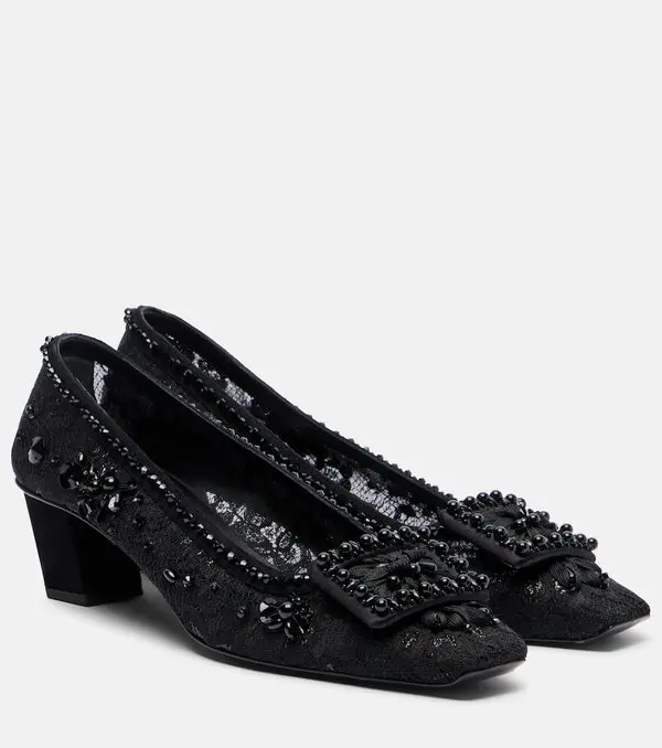 ROGER VIVIER Belle Vivier Embellished Lace Pumps