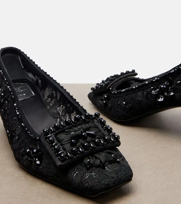 ROGER VIVIER Belle Vivier Embellished Lace Pumps