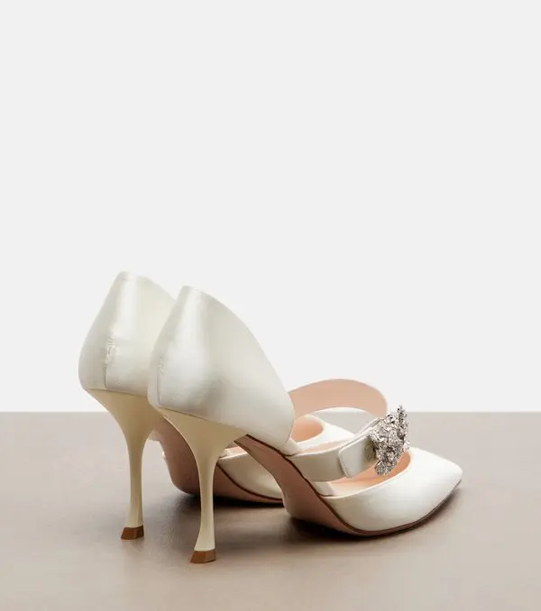 ROGER VIVIER Mini Bouquet" Embellished Satin Pumps - White