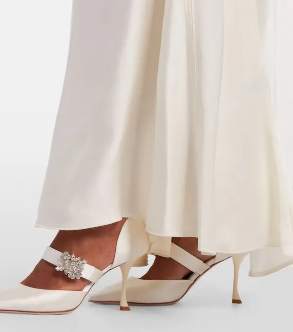 ROGER VIVIER Mini Bouquet" Embellished Satin Pumps - White