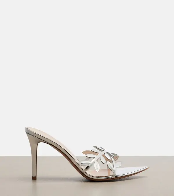 GIANVITO ROSSI Flavia Metallic Leather Mules - Silver