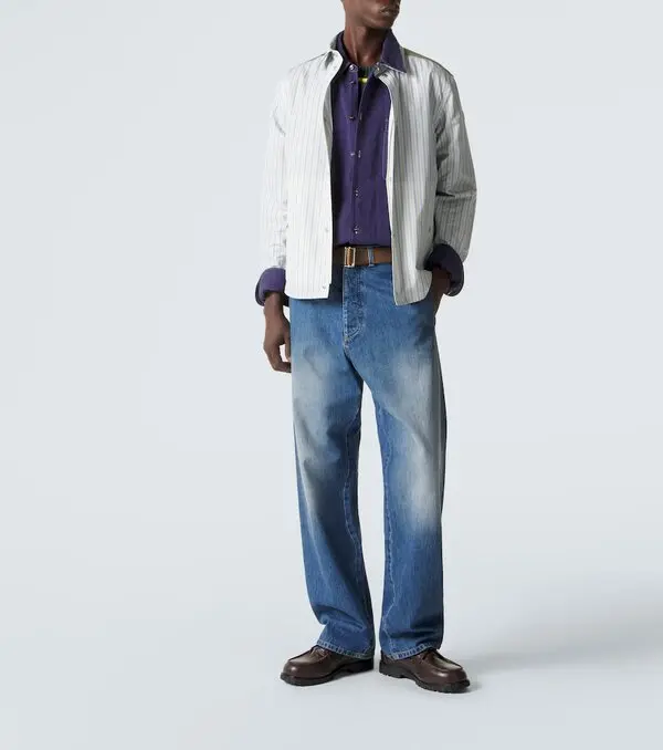 Moncler Striped Cotton Poplin Zip-up Shirt