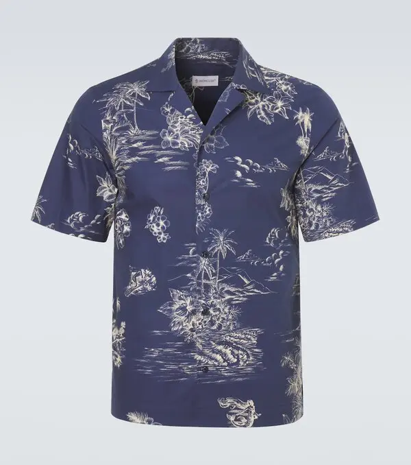 Moncler Floral Cotton Poplin Bowling Shirt - Blue