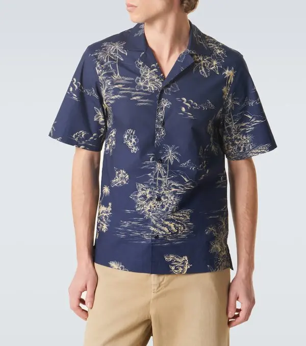 Moncler Floral Cotton Poplin Bowling Shirt - Blue