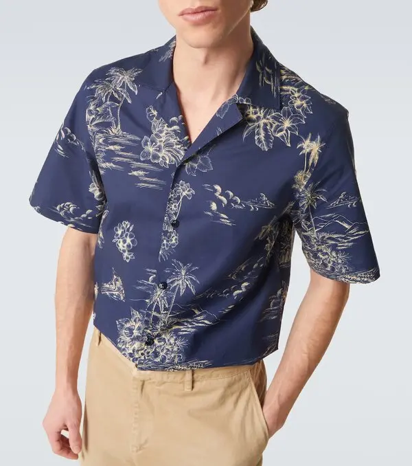 Moncler Floral Cotton Poplin Bowling Shirt - Blue