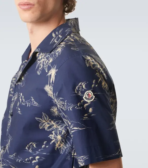 Moncler Floral Cotton Poplin Bowling Shirt - Blue
