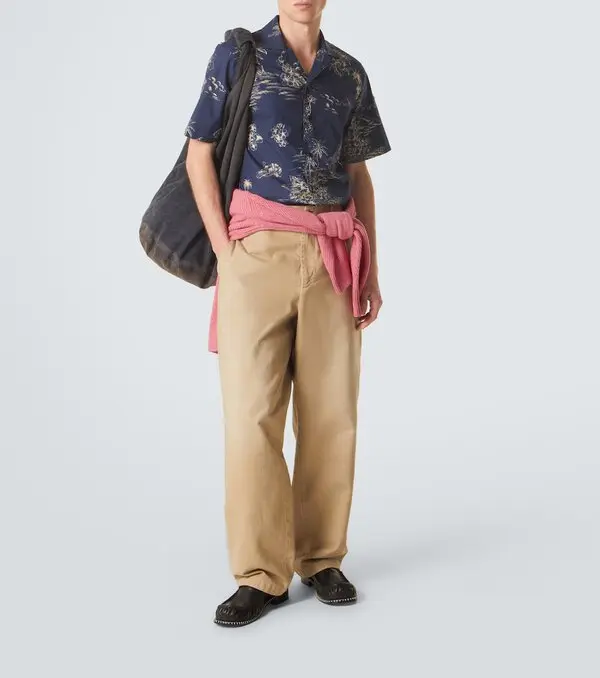 Moncler Floral Cotton Poplin Bowling Shirt - Blue
