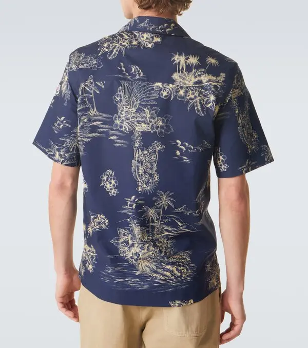 Moncler Floral Cotton Poplin Bowling Shirt - Blue