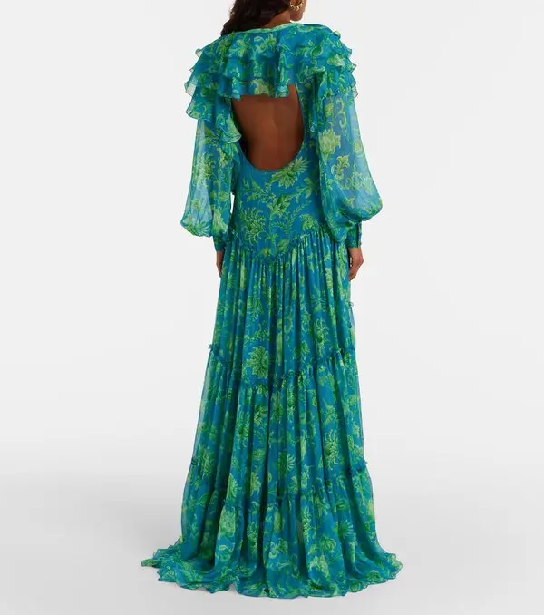 Etro Floral Ruffled Tiered Silk Chiffon Maxi Dress