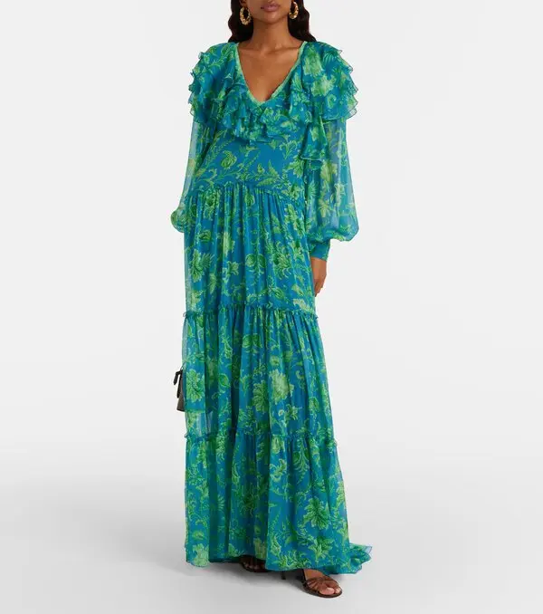 Etro Floral Ruffled Tiered Silk Chiffon Maxi Dress