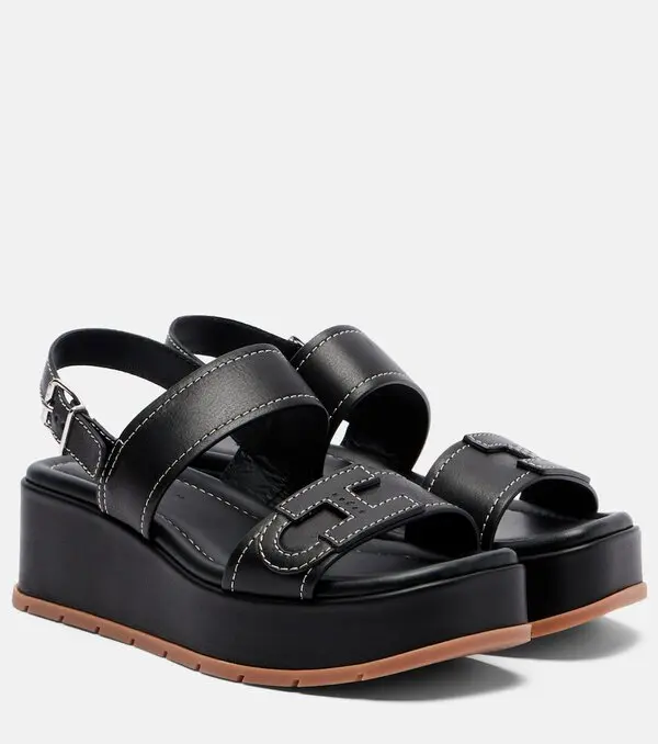 Hogan H703 Leather Platform Sandals