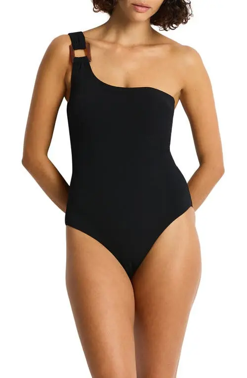 SEA LEVEL One-shoulder One-piece Swimsuit - Black