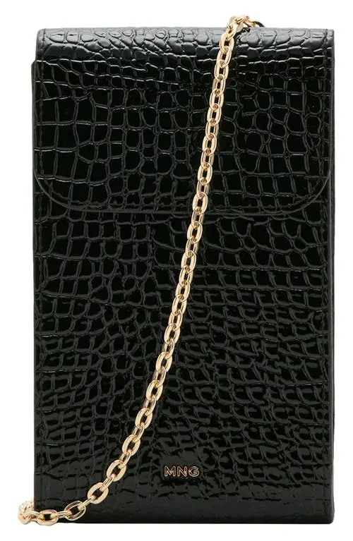 Mango Croc Embossed Faux Leather Phone Crossbody Bag - Black