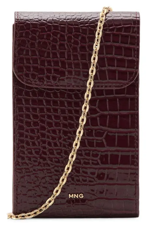 Mango Croc Embossed Faux Leather Phone Crossbody Bag - Burgundy