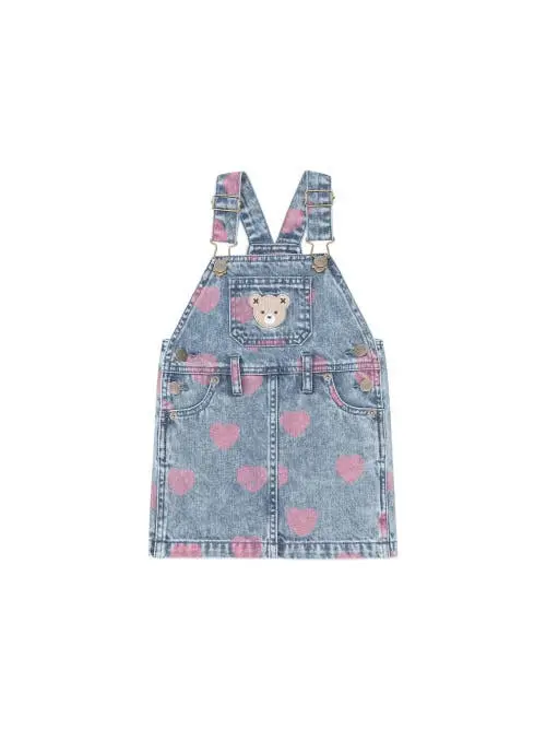 HUXBABY Dreamy Denim Hearts Pinafore - Denim/cherry