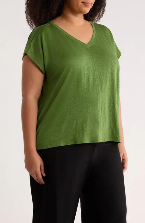 Eileen Fisher Boxy V-neck Organic Linen T-shirt - Field