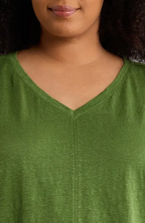 Eileen Fisher Boxy V-neck Organic Linen T-shirt - Field