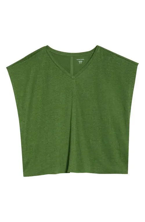 Eileen Fisher Boxy V-neck Organic Linen T-shirt - Field