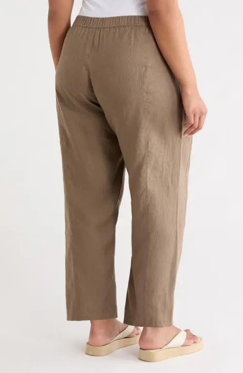 Eileen Fisher Pleated Organic Linen Ankle Lantern Pants - Walnut