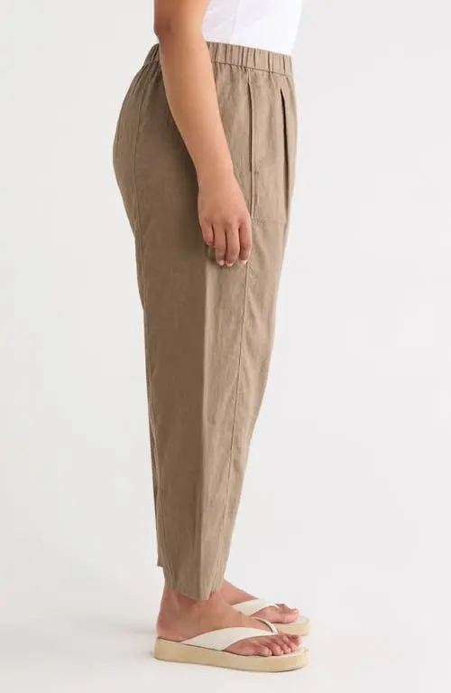 Eileen Fisher Pleated Organic Linen Ankle Lantern Pants - Walnut