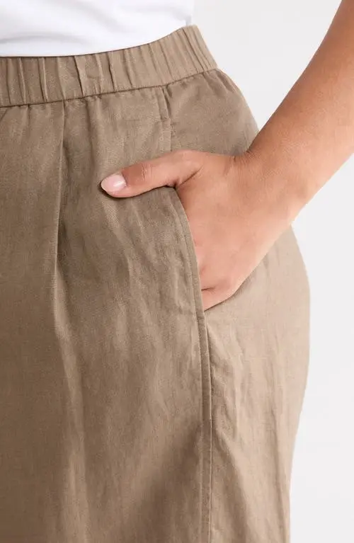 Eileen Fisher Pleated Organic Linen Ankle Lantern Pants - Walnut