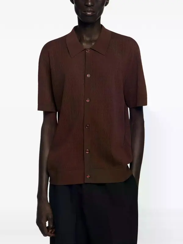 Sandro Openwork Short Sleeve Collared Shirt
