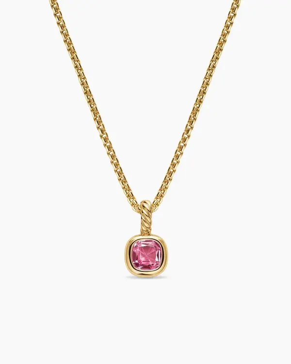 David Yurman 18k Yellow Gold Mini Cushion Cut Amulet With - Pink Tourmaline