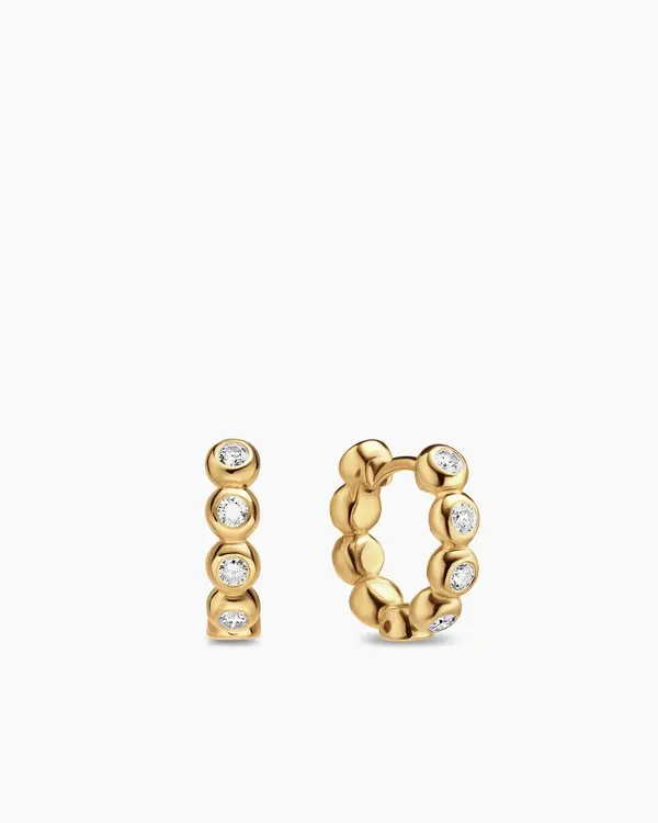 David Yurman Bezel Set Hoop Earrings In 18k Yellow Gold With Diamonds - Diamond