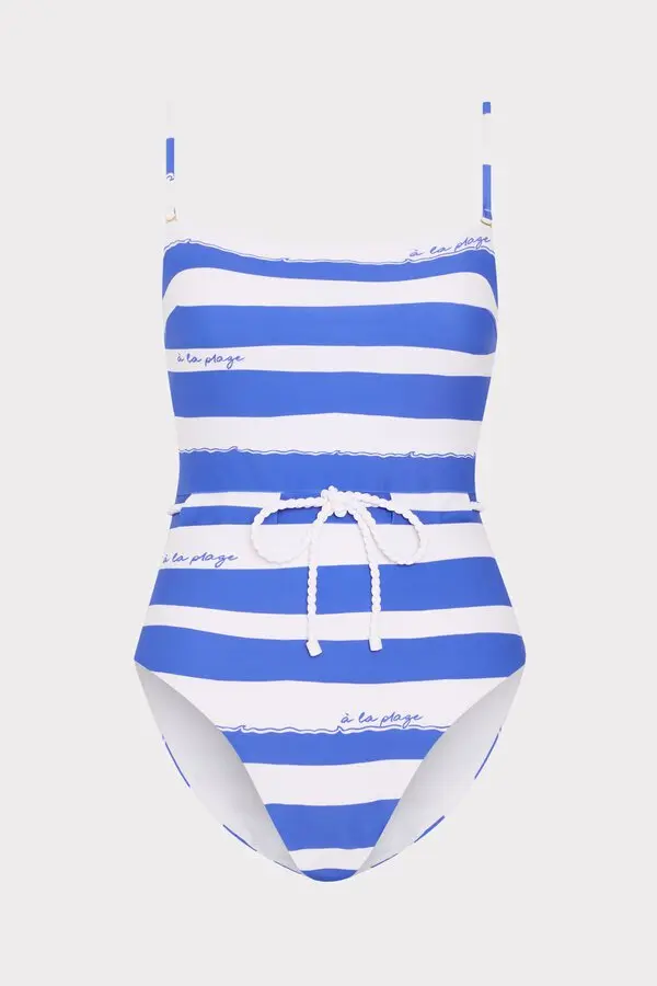 MILLY A La Plage Belted One-piece Swimsuit - Blue/white