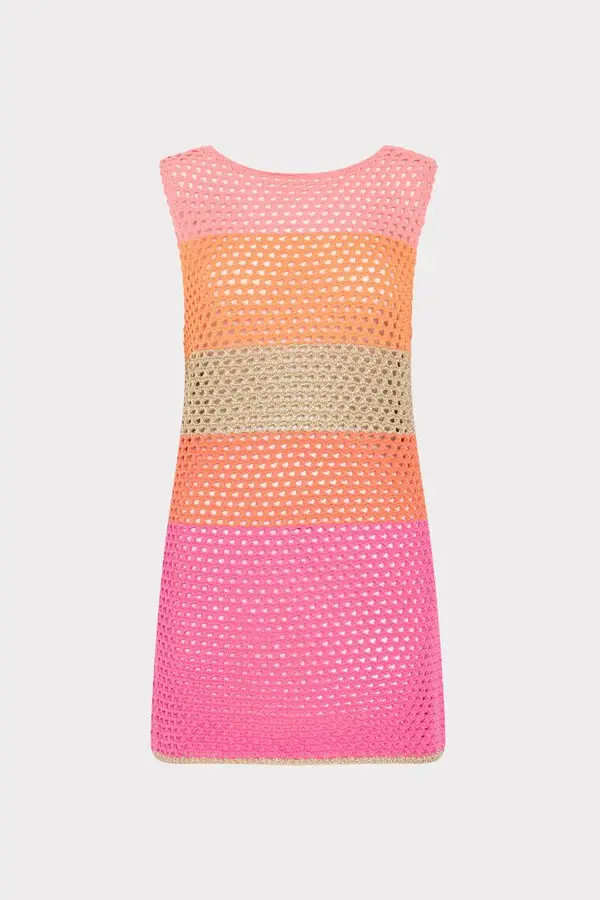MILLY Open Stitch Boat Neck Mini Dress - Pink