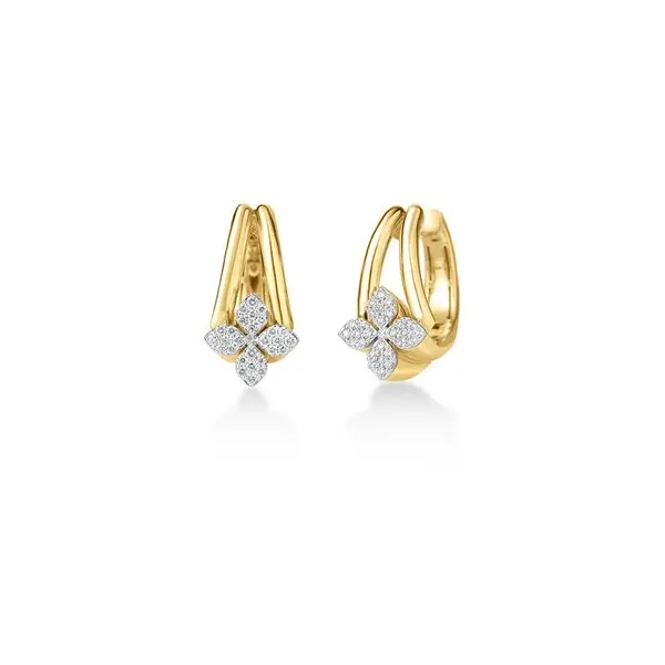 Roberto Coin 18k Gold Diamond Flower Hoop Earrings - Tt