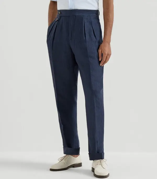 Brunello Cucinelli Tailored Linen Trousers - Blue