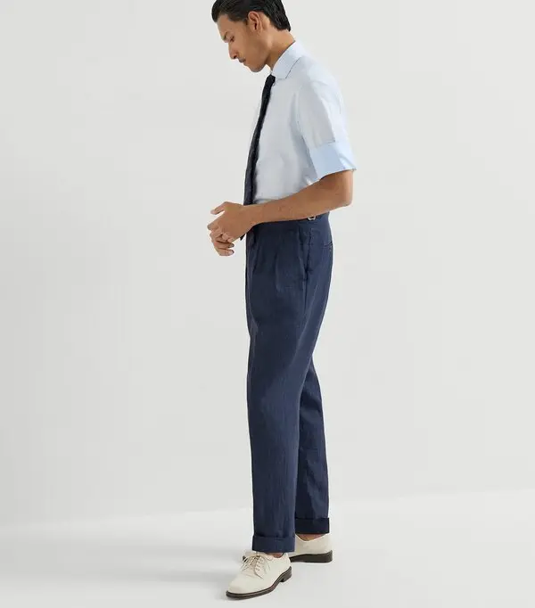 Brunello Cucinelli Tailored Linen Trousers - Blue