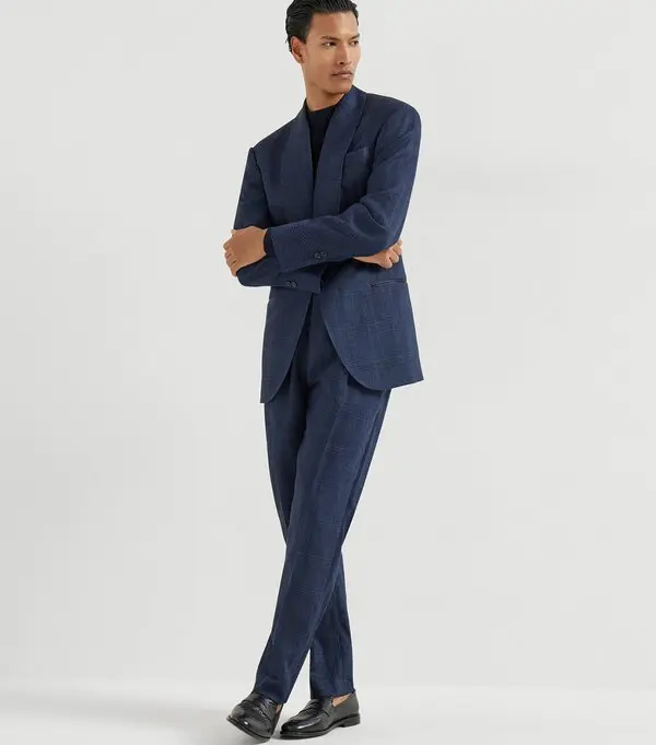 Brunello Cucinelli Cotton-linen Prince Of Wales Check Tuxedo