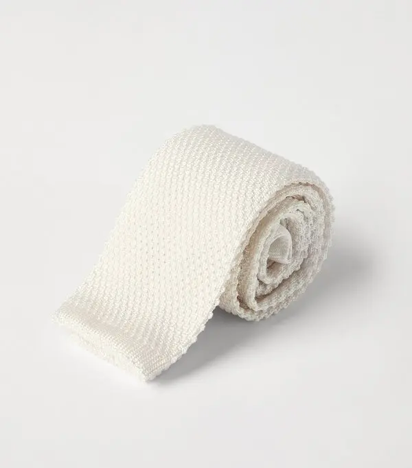 Brunello Cucinelli Silk Woven Neck Tie - White