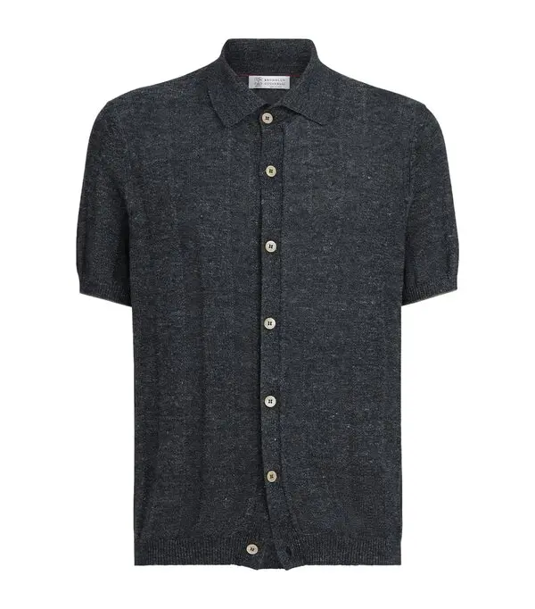 Brunello Cucinelli Rib Knit Linen-cotton Polo Sweater