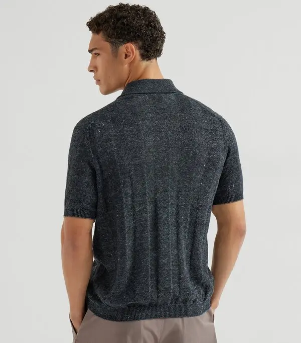 Brunello Cucinelli Rib Knit Linen-cotton Polo Sweater